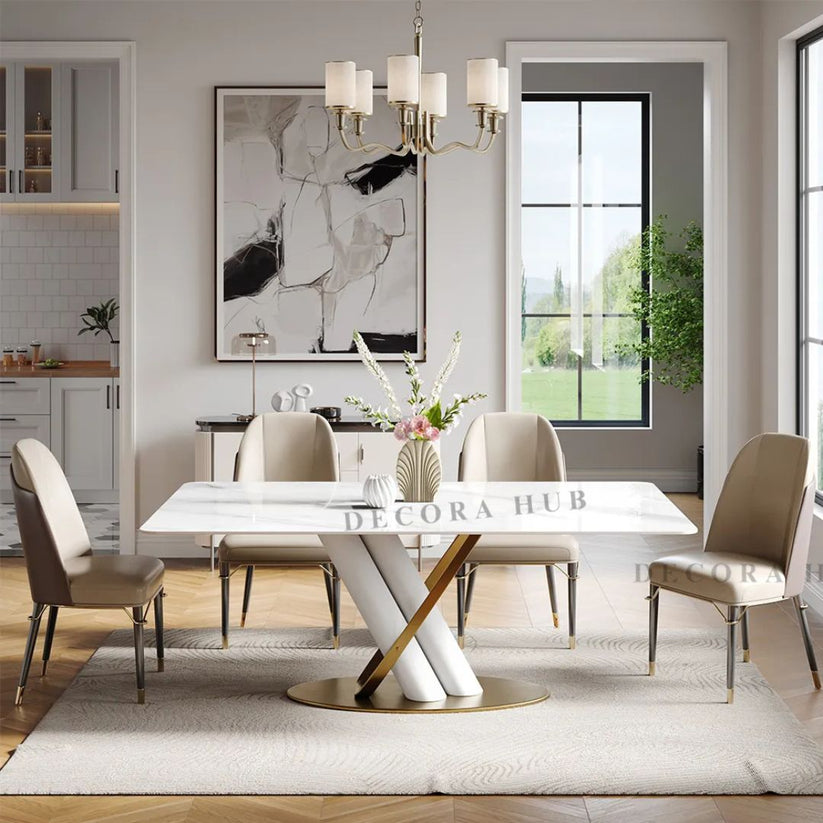 Axis White Dining Table With Marble Top – DecoraHub